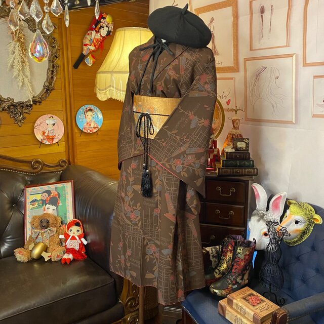 和洋折衷 着物 リメイク ワンピース ドレス 名古屋帯サッシュベルト 洗える 化繊 レトロ 古着 和 モダン KW-369 | iichi 日々の暮らしを心地よくするハンドメイドやアンティーク ...