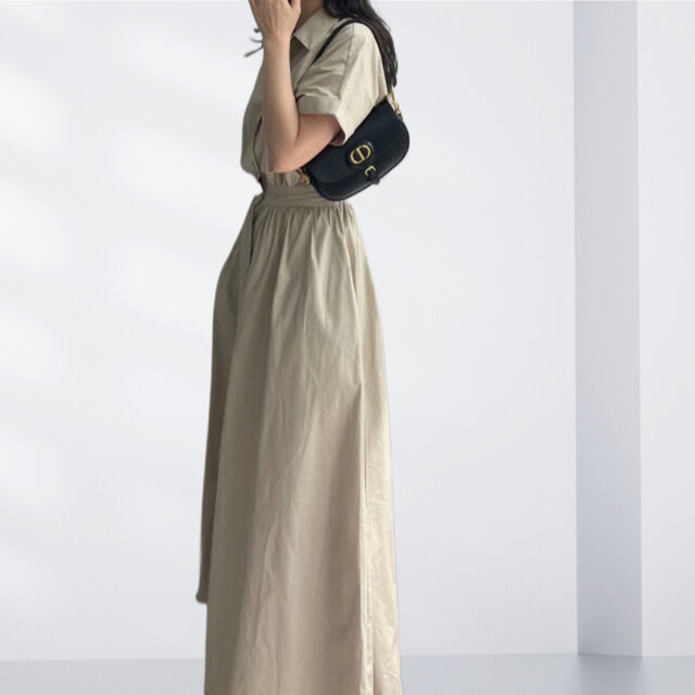 ワンピース 半袖 ベージュ ロング丈 レディース 夏 無地 シャツワンピ おしゃれ 通勤 ゆったり 上品 ナチュラル 着回し | iichi 日々の暮らしを心地よくするハンドメイドや ...