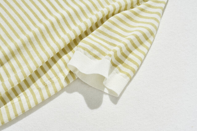 UVカット加工で真夏にも快適！ボーダー ニット サマーニット ホワイト＊イエロー 240515-1 | iichi 日々の暮らしを心地よくするハンドメイドやアンティークのマーケットプレイス