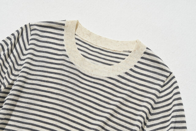 UVカット加工で真夏にも快適！ボーダーニット サマーニット 生成色＊ダークグレー 240515-2 | iichi 日々の暮らしを心地よくするハンドメイドやアンティークのマーケットプレイス