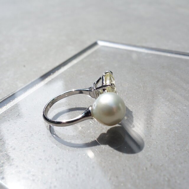 Akoya Perl＋ Lemon quartz RING | iichi 日々の暮らしを心地よくするハンドメイドやアンティークのマーケットプレイス