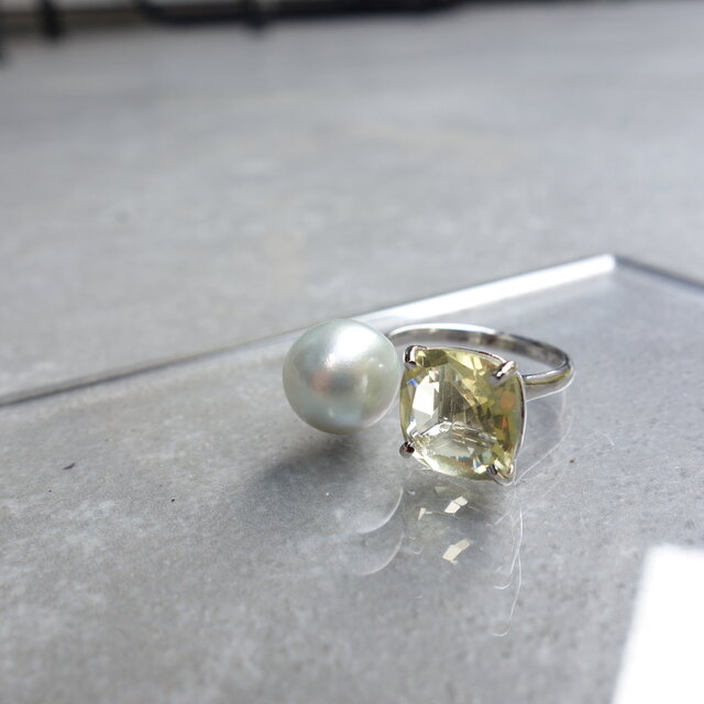 Akoya Perl＋ Lemon quartz RING | iichi 日々の暮らしを心地よくするハンドメイドやアンティークのマーケットプレイス