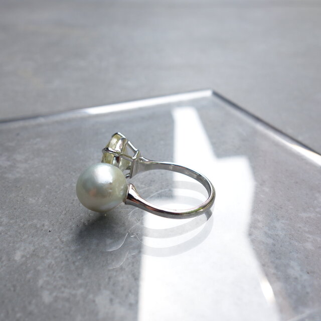 Akoya Perl＋ Lemon quartz RING | iichi 日々の暮らしを心地よくするハンドメイドやアンティークのマーケットプレイス