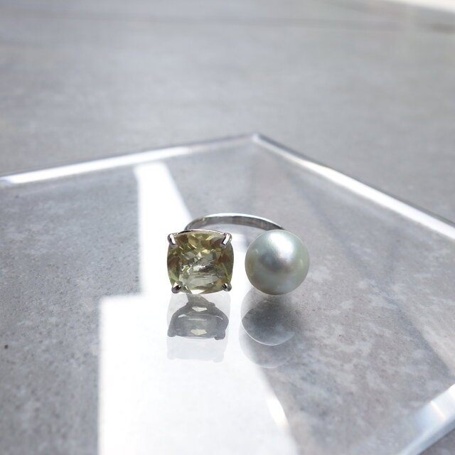 Akoya Perl＋ Lemon quartz RING | iichi 日々の暮らしを心地よくするハンドメイドやアンティークのマーケットプレイス