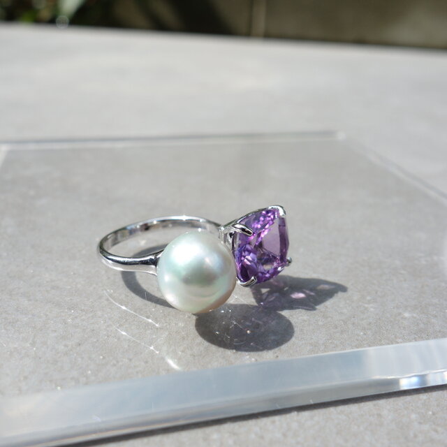 Akoya Perl＋ Amethyst RING | iichi 日々の暮らしを心地よくするハンドメイドやアンティークのマーケットプレイス