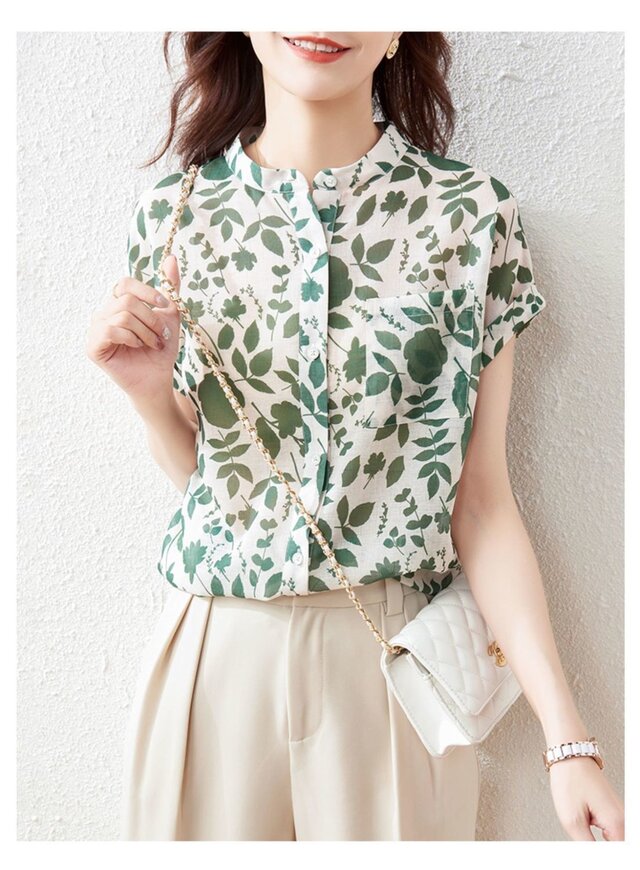 シャツ ブラウス トップス 半袖 レディース 夏 花柄 シフォン おしゃれ 通勤 ゆったり 上品 ナチュラル 着回し | iichi 日々の暮らしを心地よくするハンドメイドやアンティークの ...
