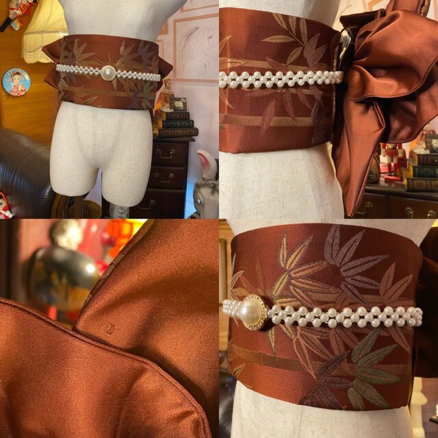 和洋折衷 2部式作り帯 リメイク 和 モダン ハンドメイド レトロ 2B-2 | iichi 日々の暮らしを心地よくするハンドメイドやアンティークのマーケットプレイス