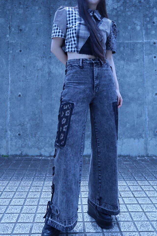 3wayレースポケットデニムパンツ9011 meikeiinリメイク | iichi 日々の暮らしを心地よくするハンドメイドやアンティークのマーケットプレイス