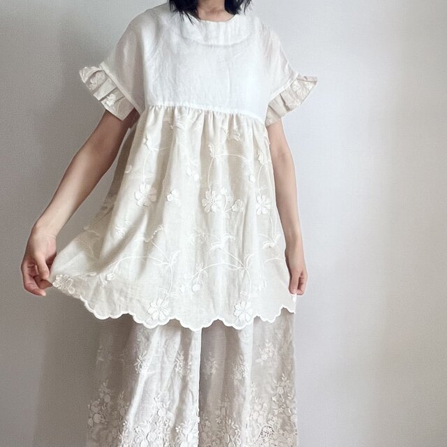 立体刺繍スカラップチュニック | iichi 日々の暮らしを心地よくするハンドメイドやアンティークのマーケットプレイス