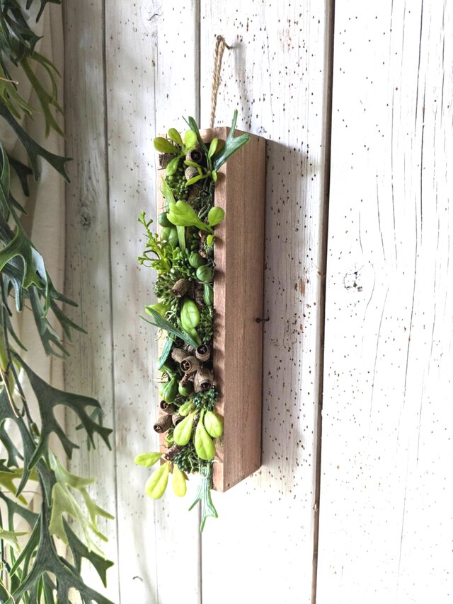 ウォ―ルアート*ウッドボックス(Br/lsize)*フェイクグリーン多肉植物の2way | iichi 日々の暮らしを心地よくするハンドメイドやアンティークのマーケットプレイス