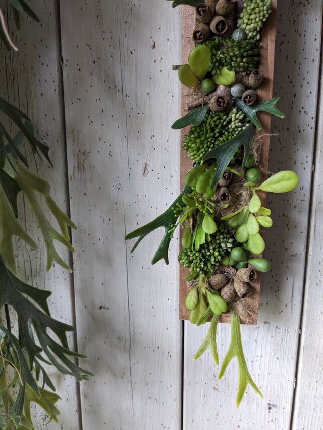 ウォ―ルアート*ウッドボックス(Br/lsize)*フェイクグリーン多肉植物の2way | iichi 日々の暮らしを心地よくするハンドメイドやアンティークのマーケットプレイス