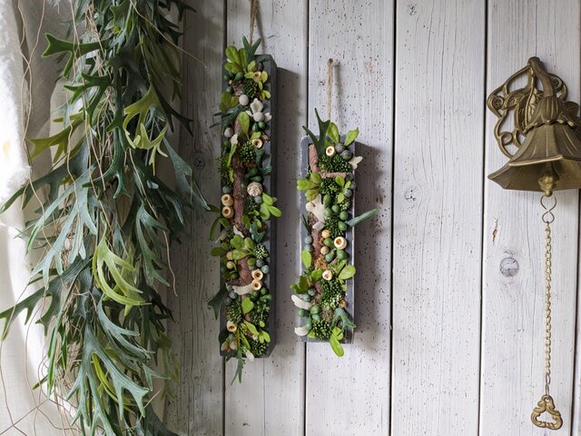 ウォ―ルアート*ウッドボックス(glay/lsize)*フェイクグリーン多肉植物の2way | iichi 日々の暮らしを心地よくするハンドメイドやアンティークのマーケットプレイス