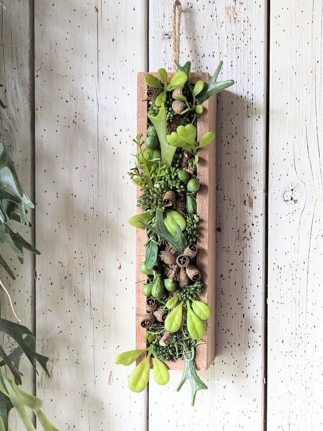 ウォ―ルアート*ウッドボックス(Br/M size)*フェイクグリーン多肉植物の2way | iichi 日々の暮らしを心地よくするハンドメイドやアンティークのマーケットプレイス