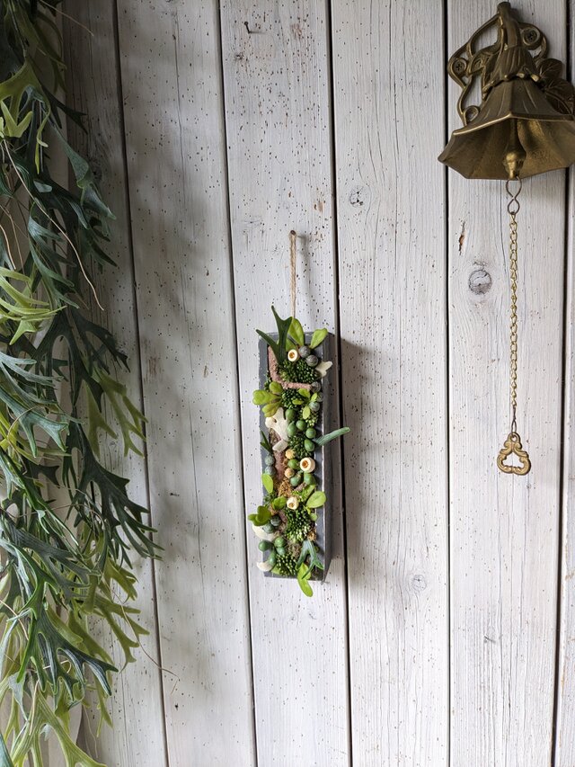 ウォ―ルアート*ウッドボックス(glay/M size)*フェイクグリーン多肉植物の2way | iichi 日々の暮らしを心地よくするハンドメイドやアンティークのマーケットプレイス