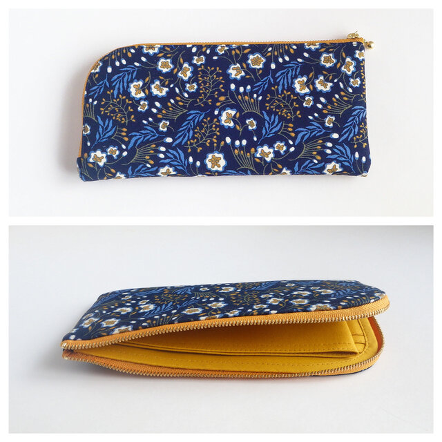 L字ファスナー長財布 Lantana ネイビー ＊145＊ | iichi 日々の暮らしを心地よくするハンドメイドやアンティークのマーケットプレイス