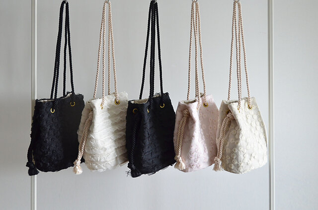 【新作 プレミアム】 シアーフリル ポシェットマリンバッグ エクリュ ミニショルダー | iichi 日々の暮らしを心地よくするハンドメイドやアンティークのマーケットプレイス