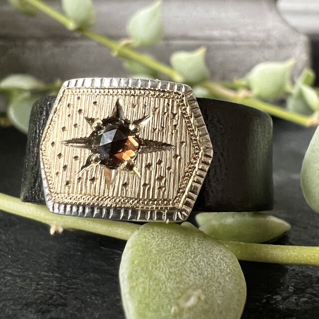 LeatherRing レディッシュブラウンダイヤ LR-26 | iichi 日々の暮らしを心地よくするハンドメイドやアンティークのマーケットプレイス