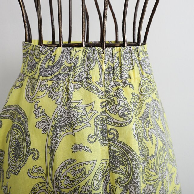 ペイズリー柄リネン フレアマキシスカート イエロー 0560YW | iichi 日々の暮らしを心地よくするハンドメイドやアンティークのマーケットプレイス