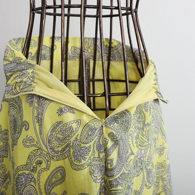 ペイズリー柄リネン フレアマキシスカート イエロー 0560YW | iichi 日々の暮らしを心地よくするハンドメイドやアンティークのマーケットプレイス