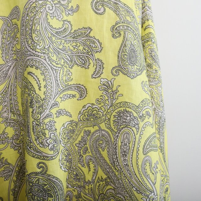 ペイズリー柄リネン フレアマキシスカート イエロー 0560YW | iichi 日々の暮らしを心地よくするハンドメイドやアンティークのマーケットプレイス