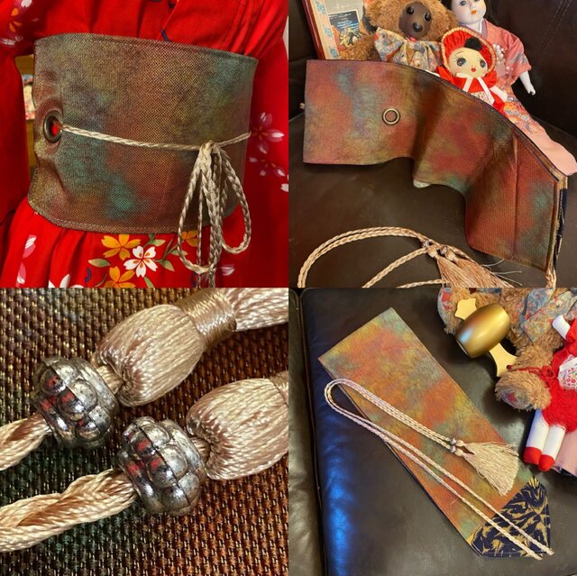 和洋折衷 浴衣 リメイク ワンピース ドレス 帯サッシュベルト 素敵なお花×赤/レッド系 W-428 | iichi 日々の暮らしを心地よくするハンドメイドやアンティークのマーケットプレイス