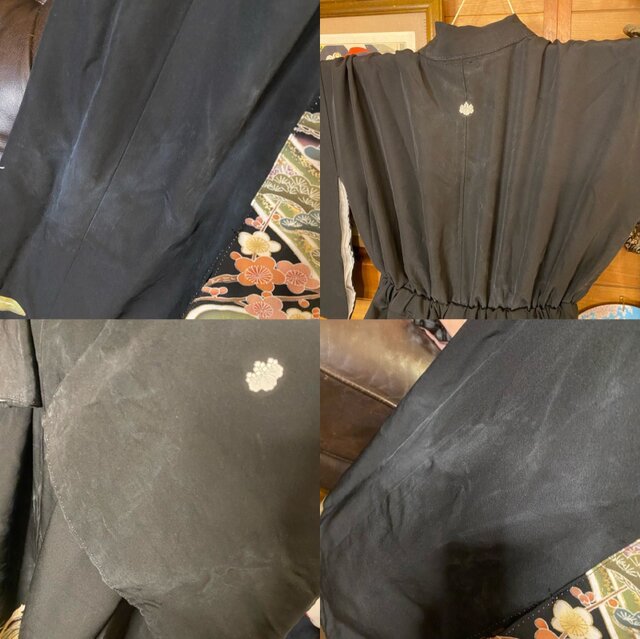 和洋折衷 黒留袖 着物 リメイク ワンピース ドレス 洗える 化繊 鶴 松 梅 金彩×黒/ブラック TKW-48 | iichi 日々の暮らしを心地よくするハンドメイドやアンティークの ...