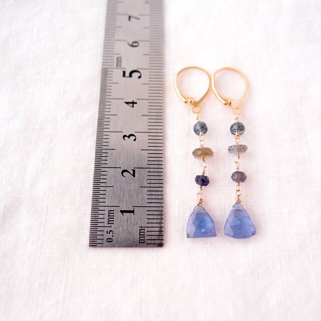 Tanzanite × Kyanite Long Earrings／タンザナイト×カイヤナイト フレンチフックピアス | iichi 日々の暮らしを心地よくするハンドメイドやアンティークの ...