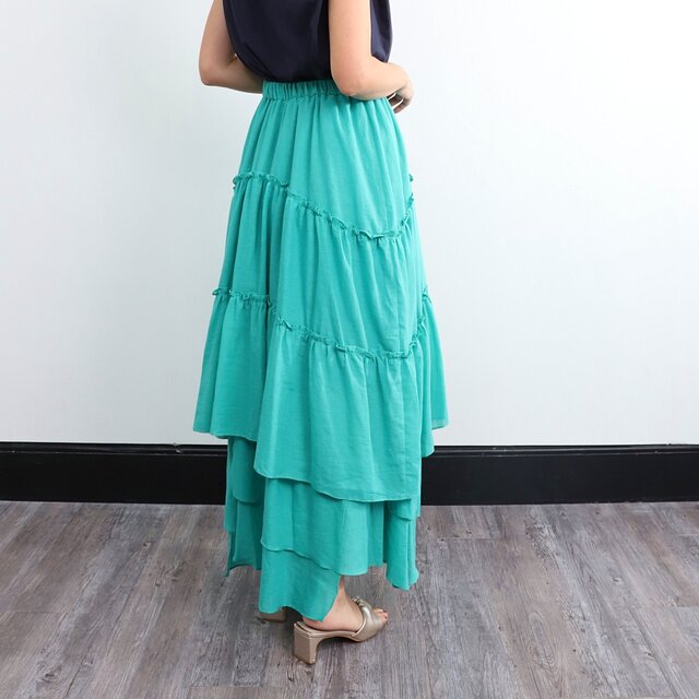 ライトコットン ランダム ティアードスカート エメラルドグリーン 0572E.GR | iichi 日々の暮らしを心地よくするハンドメイドやアンティークのマーケットプレイス