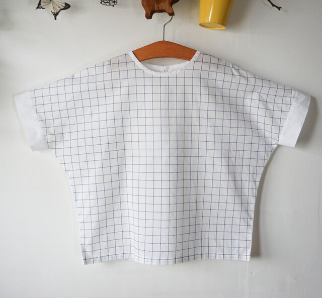 ラインチェック柄ドルマンスリーブTブラウス(オフcol) | iichi 日々の暮らしを心地よくするハンドメイドやアンティークのマーケットプレイス