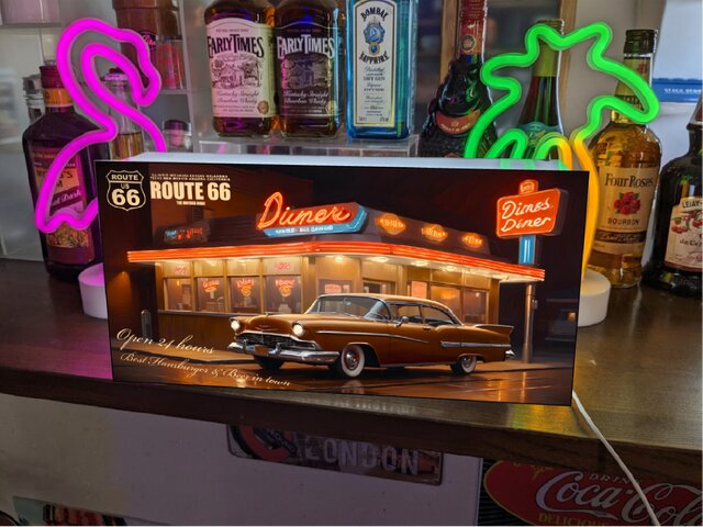 【Lサイズ】ダイナー アメ車 ルート66 ガレージ 店舗 自宅 壁掛け 照明 ランプ 看板 置物 アメリカン雑貨 ライトBOX | iichi 日々の暮らしを心地よくするハンドメイドや ...