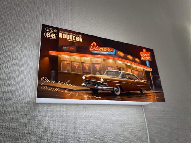 【Lサイズ】ダイナー アメ車 ルート66 ガレージ 店舗 自宅 壁掛け 照明 ランプ 看板 置物 アメリカン雑貨 ライトBOX | iichi 日々の暮らしを心地よくするハンドメイドや ...