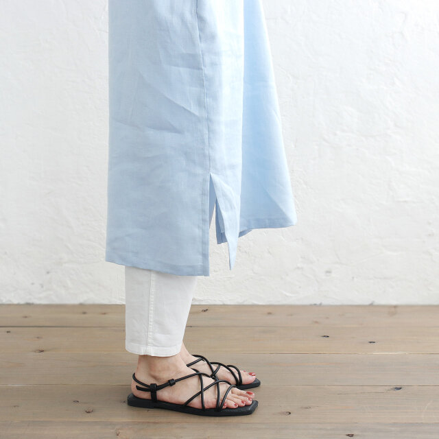 リネンラウンドネック サックワンピース 大人のゆったりワンピ （ライトブルー）OP19 | iichi 日々の暮らしを心地よくするハンドメイドやアンティークのマーケットプレイス