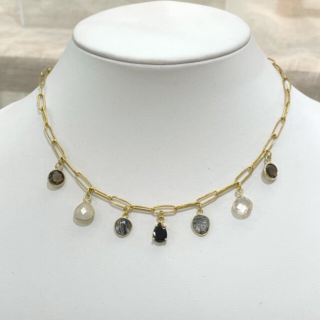 カラーストーンチェーンネックレス（ORANGE/BROWN） | iichi 日々の暮らしを心地よくするハンドメイドやアンティークのマーケットプレイス