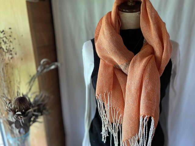 Lithuania Linen stole #2439 Orange | iichi 日々の暮らしを心地よくするハンドメイドやアンティークのマーケットプレイス