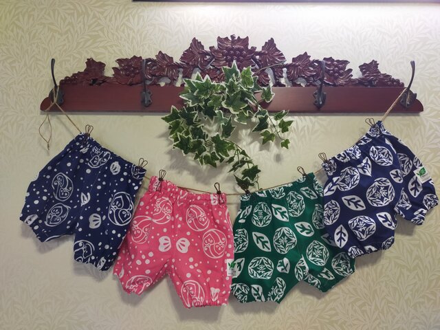 手ぬぐいシャツ＆ブルマ#90サイズ【葉の茶・紺】 | iichi 日々の暮らしを心地よくするハンドメイドやアンティークのマーケットプレイス