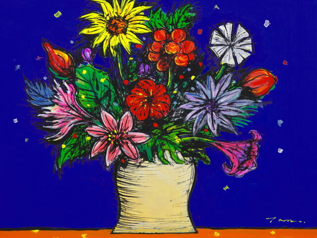 「Flowers」(NO.2427) 6号F 画紙にアクリル絵具 送料無料 額付き 芸大卒 画像クリックすると全面画像になります | iichi 日々の暮らしを心地よくするハンドメイドや ...