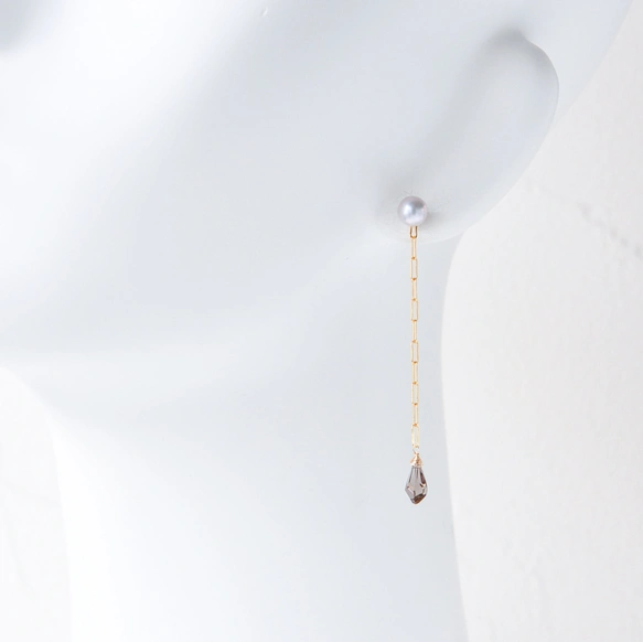 14kgf/シルバー淡水パールスタッドピアスxスモーキクォーツ4WAY | iichi 日々の暮らしを心地よくするハンドメイドやアンティークのマーケットプレイス