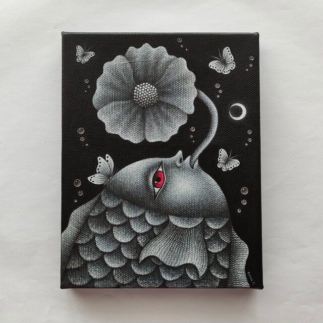 原画「咲いた」キャンバス F0号 | iichi 日々の暮らしを心地よくするハンドメイドやアンティークのマーケットプレイス