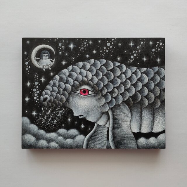 原画「雲の上」木製パネル F0号 | iichi 日々の暮らしを心地よくするハンドメイドやアンティークのマーケットプレイス