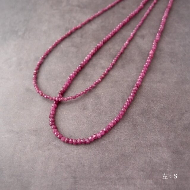 【K14gf・受注制作】Colored Stone Plane Necklace／Ruby（S size） | iichi 日々の暮らしを心地よくするハンドメイドやアンティークのマーケットプレイス