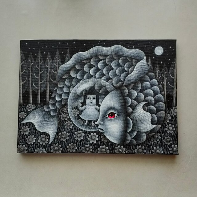 原画「ガラス玉」キャンバス F4 | iichi 日々の暮らしを心地よくするハンドメイドやアンティークのマーケットプレイス