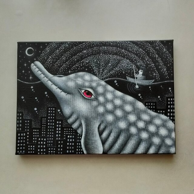 原画「夜に沈んだ街」キャンバス F4 | iichi 日々の暮らしを心地よくするハンドメイドやアンティークのマーケットプレイス