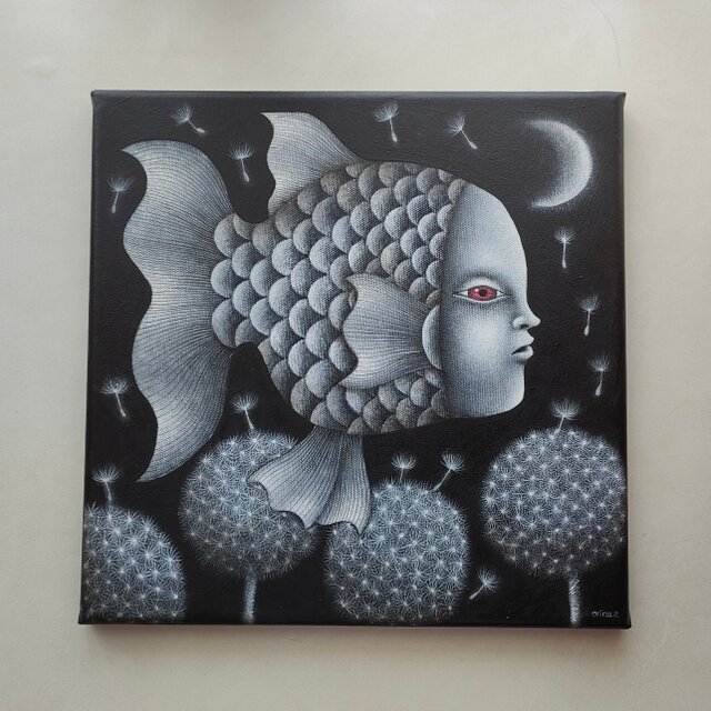 原画「わたげ舞う夜」キャンバス 30×30cm | iichi 日々の暮らしを心地よくするハンドメイドやアンティークのマーケットプレイス