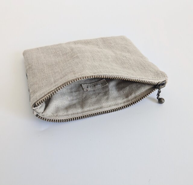 リネンのファスナーポーチ/14cmファスナー モカ マスタード パッチワーク | iichi 日々の暮らしを心地よくするハンドメイドやアンティークのマーケットプレイス