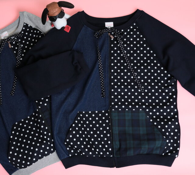 水玉mixチャックパーカーB色♡フードなし | iichi 日々の暮らしを心地よくするハンドメイドやアンティークのマーケットプレイス