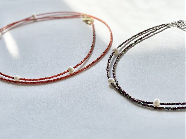 こだわりビーズとパールのマルチウェイ ロングネックレス Orange Brown | iichi 日々の暮らしを心地よくするハンドメイドやアンティークのマーケットプレイス