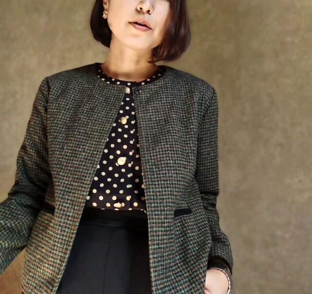 チェック ジャケット M / アウター ノーカラー | iichi 日々の暮らしを心地よくするハンドメイドやアンティークのマーケットプレイス