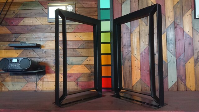 マットブラックでアイアンな極太＆フラット鉄脚♪ 50×400×650mm 回型 2脚ver. ダイニングテーブルのコピー | iichi 日々の暮らしを心地よくするハンドメイドやアンティークの ...