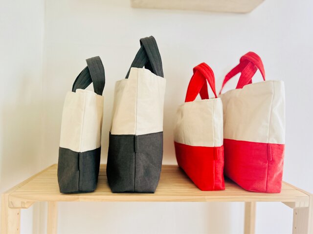 シンプルトートbag 生成＋赤 | iichi 日々の暮らしを心地よくするハンドメイドやアンティークのマーケットプレイス