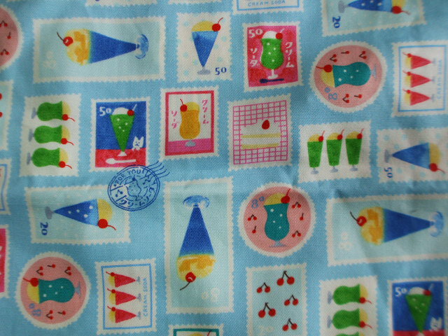 水色地×クリームソーダ柄 マチ無しエコバック 綿100％ 肩掛けOK！ | iichi 日々の暮らしを心地よくするハンドメイドやアンティークのマーケットプレイス